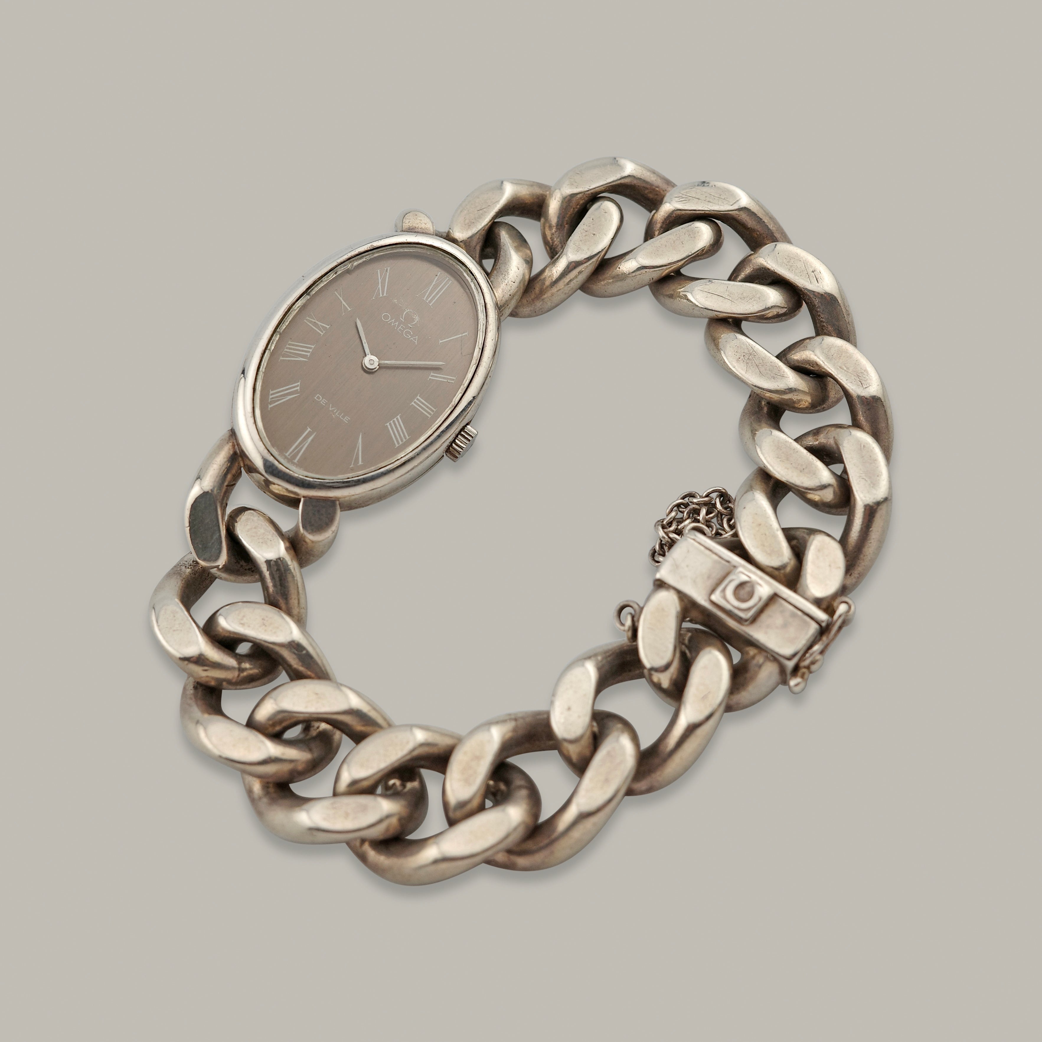 .925 Sterling Silver Omega Cuban Bracelet Watch – Rare Wrist